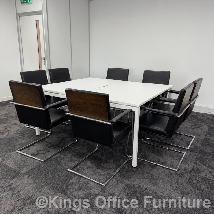 Used White Meeting Table Set with 8 Chairs